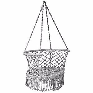 Giantex Hanging Hammock Chair, Macrame Hanging Chair 330 Pounds Capacity, Cotton Rope Handwoven Tassels Porch Swing Chair for Bedroom, Living Room, Yard, Garden, Balcony, Indoor / Outdoor (Gray)
