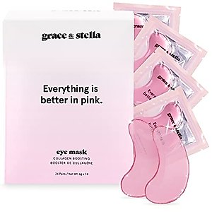 Under Eye Mask - (24 Pairs, Pink) Reduce Dark Circles, Puffy Eyes, Undereye Bags, Wrinkles - Gel Under Eye Patches, Vegan Cruelty-Free Self Care by grace and stella