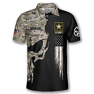 PRIMESTY Personalized US Army Polo Shirts for Men, Short-Sleeve Custom Name US Army Veteran Shirts for Men, Size S-5XL