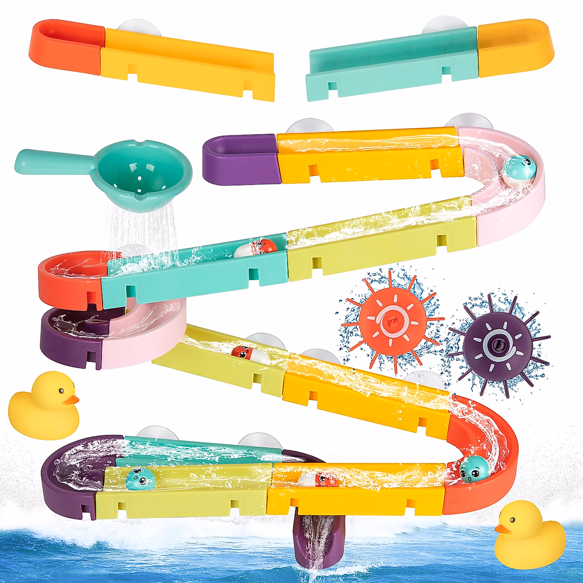 Uooser Bath Slide Toy for Kids Ages 4-8, Bathtub Toys for Toddlers, Track Shower Toys with Suction Cups, Duck Track Bath Toy, DIY Track Toys, Great Gift for Children Boys Girls, 44 PCS