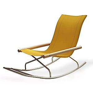 JIAOCKJIAO Foldable Simple Rocking Chair, Breathable Canvas Rocker Chair, Outdoor Portable Garden Chair, Relaxing Armchair with High Backrest, Removable Foot Rest, Patio Camping Chair (Color : Yellow