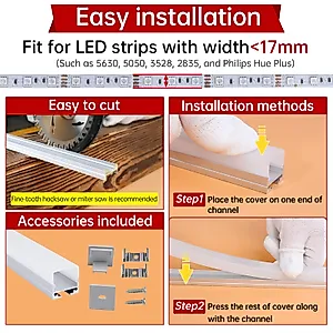 Muzata 5Pack 3.3ft/1M LED Strip Channel with Hanging Wire, Spotless Frosted Diffuser Cover for Garages, Workshops Ceiling Light Daylight, Wide FlushMount Aluminum Profile Track U116 WW, LS2
