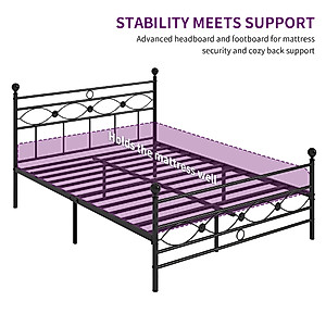 DWVO Queen Size Metal Platform Bed Frame with Headboard and Footboard, 14"H Black Queen Bed Frame with Steel Slat Support, Bedroom Mattress Foundation, No Box Spring Needed, Load Bearing up to 700lbs