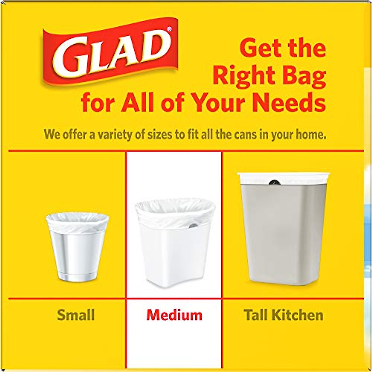 Glad Trash & Food Storage Medium Kitchen Drawstring Trash Bags 8 Gallon White Trash Bag, Fresh Clean Scent, 80 Count (Package May Vary)