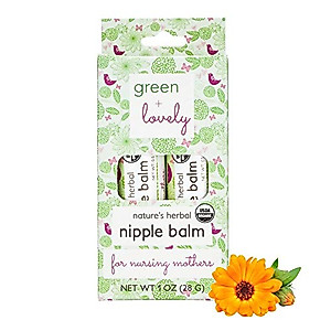 Green+Lovely Nipple Balm Organic Nature's Herbal Breastfeeding Cracked Nipples Soother Nursing Crack Ointment Essential Stick, Silky Calendula Infused, Pregnancy Essential, 2 x 0.5 oz Gift Set