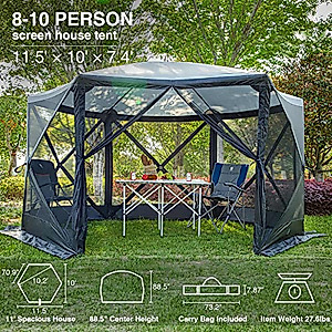 EVER ADVANCED Pop Up Gazebo Screen House Tent for Camping 11.5 ft for 8-10 Person Instant Canopy Shelter with Netting Portable for Outdoor, Backyard
