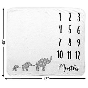Baby Monthly Milestone Blanket | Includes Bib and Picture Frame | 1 to 12 Months | Premium Extra Soft Fleece | Best Photography Backdrop Prop for Newborn Boy & Girl (Elephant Blanket)