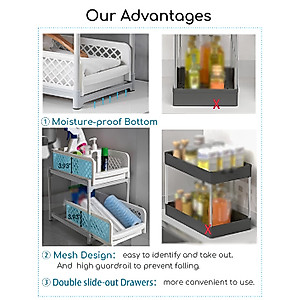 2 Tier Under Sink Organizer White Cabinet Slide Out Food Storage Shelves Vanity Bathroom Under the Sink Pull Out Home organizer with Sliding Baskets Cabinet Spice Rack for Kitchent Desk hegsymum