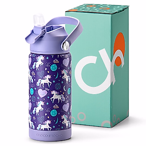 Choco Mocha Kids Water Bottle For School, Kids Insulated Water Bottle Stainless Steel, Girls Water Bottle 14Oz,Purple Unicorn