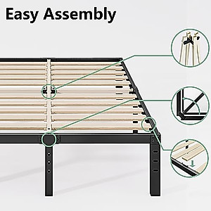 Breezehome California King Metal Bed Frame with Sturdy Wood Slats No Box Spring Needed, 18in High Heavy Duty Platform Bed Frame Cal King, Underneath Storage, Easy Assembly, Noise Free, Black
