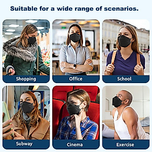 JUSTXO KN95 Face Masks 50 Pack, Breathable Comfortable Disposable Face Mask For Adults And Teens, Black