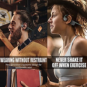 Loluka Bone Conduction Bluetooth Headphones V5.0 with Waterproof Microphone Stereo Bluetooth Headset Open Ear Wireless Headphones Sport Sweatproof for Running Driving Hiking Bicycling