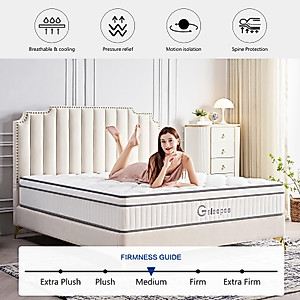 Gsleepee King Mattress, 12 Inch King Size Mattress in a Box, Gel Memory Foam Hybrid Mattress for Motion Isolation, Soft and Comfortable Mattress, Pressure Relief, Medium Firm Support