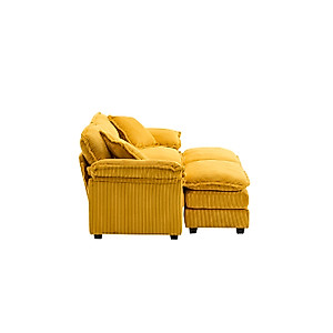 Wrofly Loveseat Sofa with Ottoman, 84.6" Comfy Upholstered Corduroy 2 Seater Chaise Lounge, Oversized Deep Seat Cloud Couch, Modern Modular Sectional Sofa for Living Room Apartment, Yellow