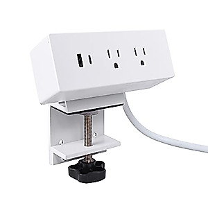 Frassie Desk Clamp Power Strip Desktop Edge Mount Outlets with Type-A and Type-C USB Charging Ports 2 AC Outlets, Removable Power Plugs with 6ft Power Cord for Home Office