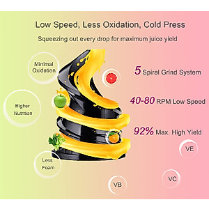 Qvin Compact Slow Masticating Juicer machines 3inch Large Feed Chute, Easy to Clean, BPA Free, 200W Nutritional electrical Cold Press Juicer machine vegetable and fruit,Deluxe Silver-gray