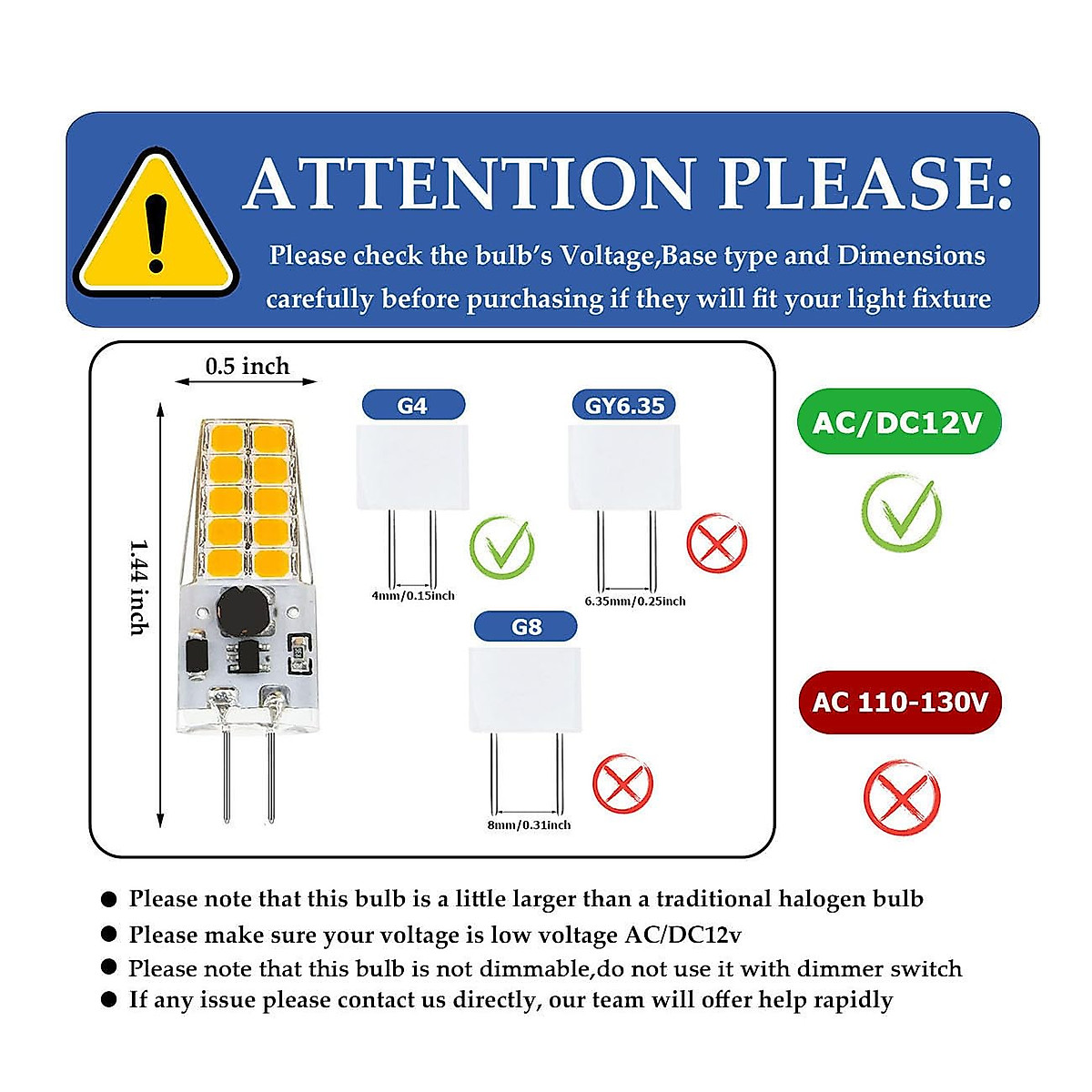 G4 LED Bulb 12V JC Tybe,20-30W T3 G4 Halogen Equivalent,6000K Daylight White,G4 Bi-Pin Base,300LM,Chandelier Lighting/Landscape Lighting, Non-dimmable 10-Pack …