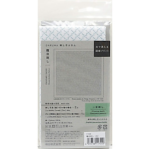 Yokota Daruma Sashiko Cloth Sashiko Fabric - Pre-Printed Sashiko Sampler - White with English Instruction Inside (Woven Bamboo Pattern)