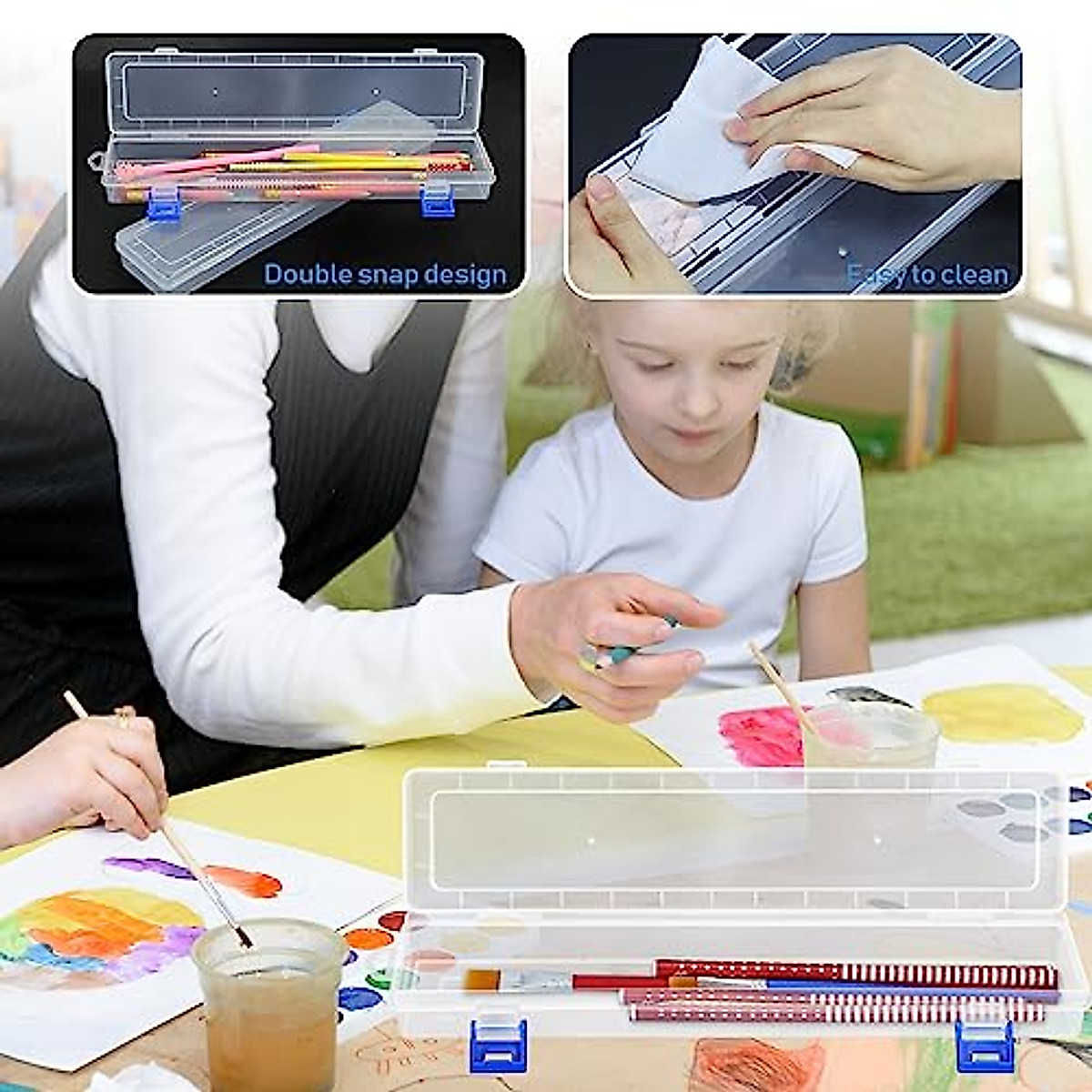 Fireboomoon 3 Pack Translucent Plastic Paint Brush Holder, Long Paint Brushes Watercolor Pens Pencils Drawing Tools Storage Box Container Case(13" x 2.8" x 1.4")