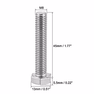 uxcell M8 Thread 45mm Length Hex Bolts 304 Stainless Steel Hexagon Screw Bolt 10pcs