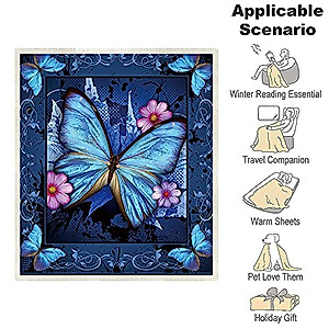 WGFAKJMO Butterfly Blanket Blue Butterfly Print Sherpa Fleece Blanket for Bed and Couch Warm Fuzzy Throw Blanket Cozy Throws Blankets for Butterfly Gifts for Women (Butterfly,51x59)