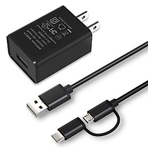 KABCON Charger [UL Listed], 10W Power Supply for Kindle Fire HD 10/8/7, Phone & Tablet, USB C & Micro-USB Cable Included, 5FT, Overheating Protection, Travel Friendly Design, 1 Year Warranty