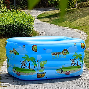 Small Inflatable Swimming Pool Blow Up Pool with 4 Separate Air Chambers Garden Backyard Rectangle Kids Pool,47" W*35" D*13" H
