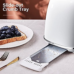 REDMOND 2 Slice Toaster Retro Stainless Steel Toaster with Bagel, Cancel, Defrost Function and 6 Bread Shade Settings Bread Toaster, Extra Wide Slot and Removable Crumb Tray, White, ST028