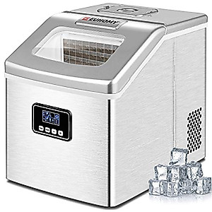 EUHOMY Ice Maker Machine Countertop, 40Lbs/24H Portable Compact Ice Cube Maker, With Ice Scoop & Basket, Perfect for Home/Kitchen/Office/Bar (Sliver)