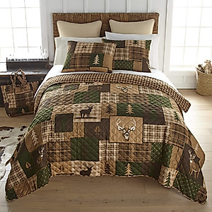 Donna Sharp Twin Bedding Set - 2 Piece - Green Forest Lodge Quilt Set with Twin Quilt and One Standard Pillow Sham - Machine Washable