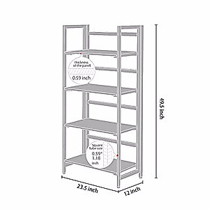 Coral Flower Accent Utility 4-Tier Folding Bookshelf Standing Shelf Units Display Rack Storage Shelf Industrial Style Utility Shelving with Metal Frame & Wood Layer