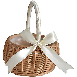Woven Flower Basket Flower Girl Basket Wicker Basket Candy Gift Basket for Wedding Birthday Party Favor - Size S