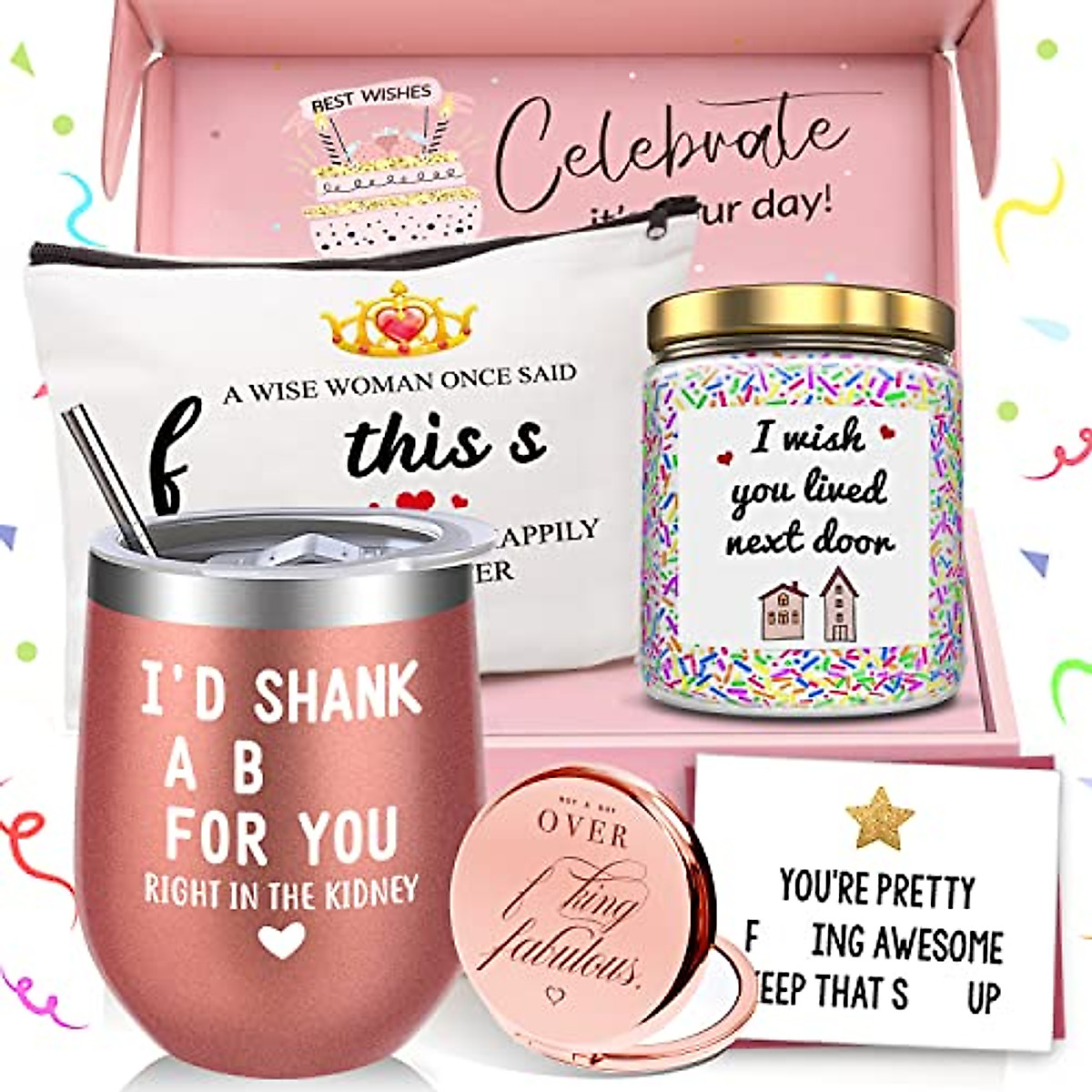 Jumway Birthday Gifts for Women, Funny Friend Gifts for Women Friendship, Happy Birthday Gifts Basket for BFF Bestie Best Friends Female Her Sisters Unique