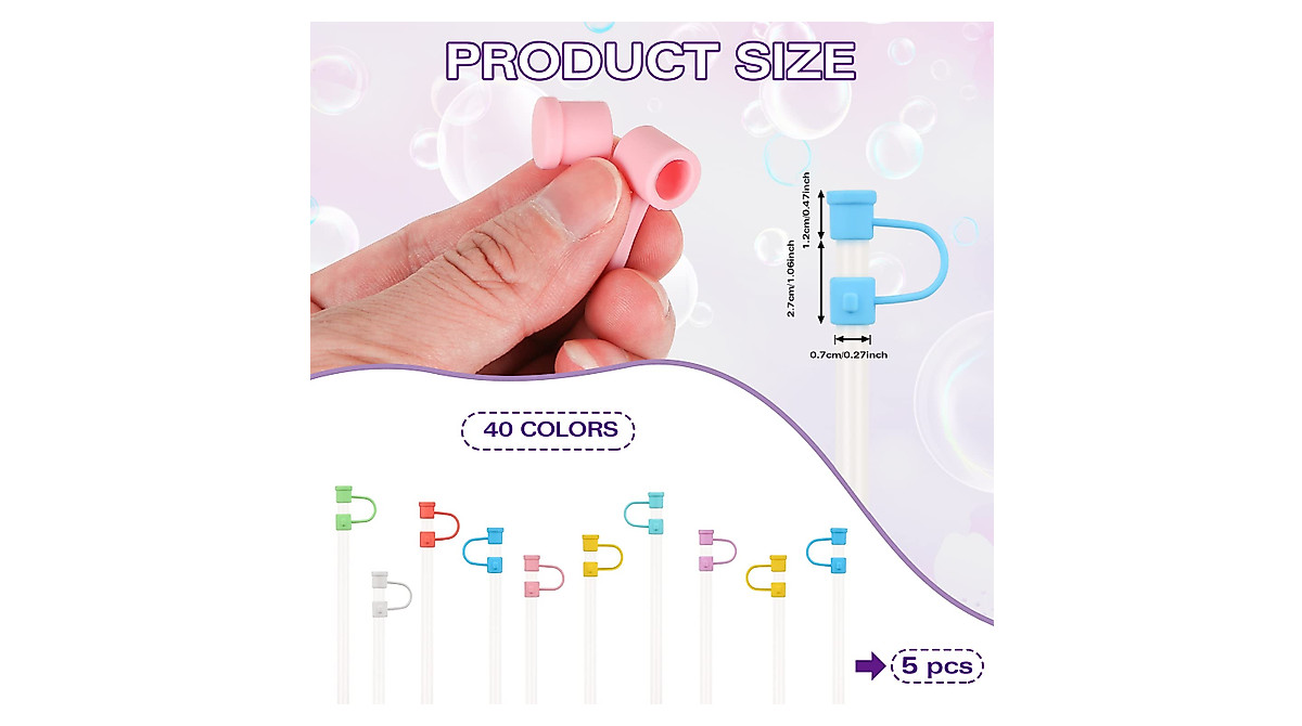 40PCS Colorful Silicone Straw Covers - Durable & Reusable