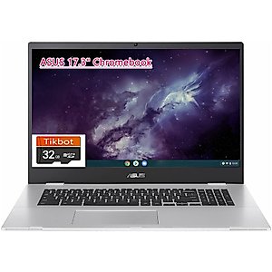 ASUS Chromebook Laptop 17inch FHD Display Narrow Bezel, Intel Celeron N4500, USB C, Wi-Fi 6, 17h Battery Life, Webcam, 4GB DDR4 RAM | 64GB eMMC+32G SD Card