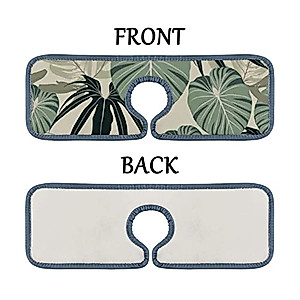 Kitchen Faucet Absorbent Mat 3 Pieces Tropical Exotic Leaves and Plants Faucet Sink Splash Guard Bathroom Counter and RV,Faucet Counter Sink Water Stains Preventer