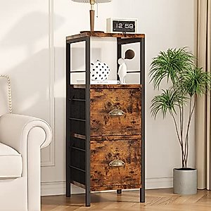 Homeiju 4 Tier Small Dresser for Bedroom with 2 Removable Drawers, Wood Small Drawers for Bedroom Entryway Hallway(Rustic Black and Brown)