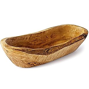 Forest Decor Set of 1 Decorative Wood Bowl - 9.5" Wooden Boat Shaped Bowl for Fruit - Olive Wood Snack Bowls - Handmade Rustic Serving Bowls - Table Countertop Wood Centerpiece for Home Décor