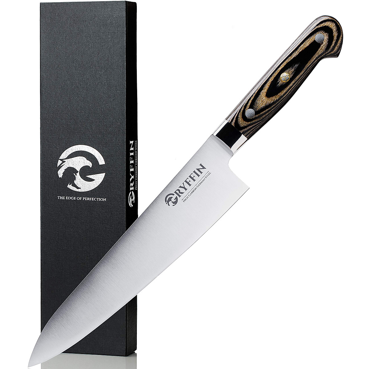 Gryffin Chef Knife 8 inch High Carbon German Steel Full tang for Kitchen with ergonomic pakkawood handle ultra sharp blade edge