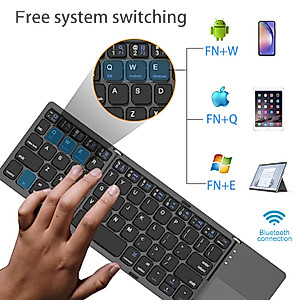 Gimibox Foldable Bluetooth Keyboard, Pocket Size Portable Mini BT Wireless Keyboard with Touchpad for Android, Windows, PC, Tablet, with Rechargeable Li-ion Battery-Dark Gray