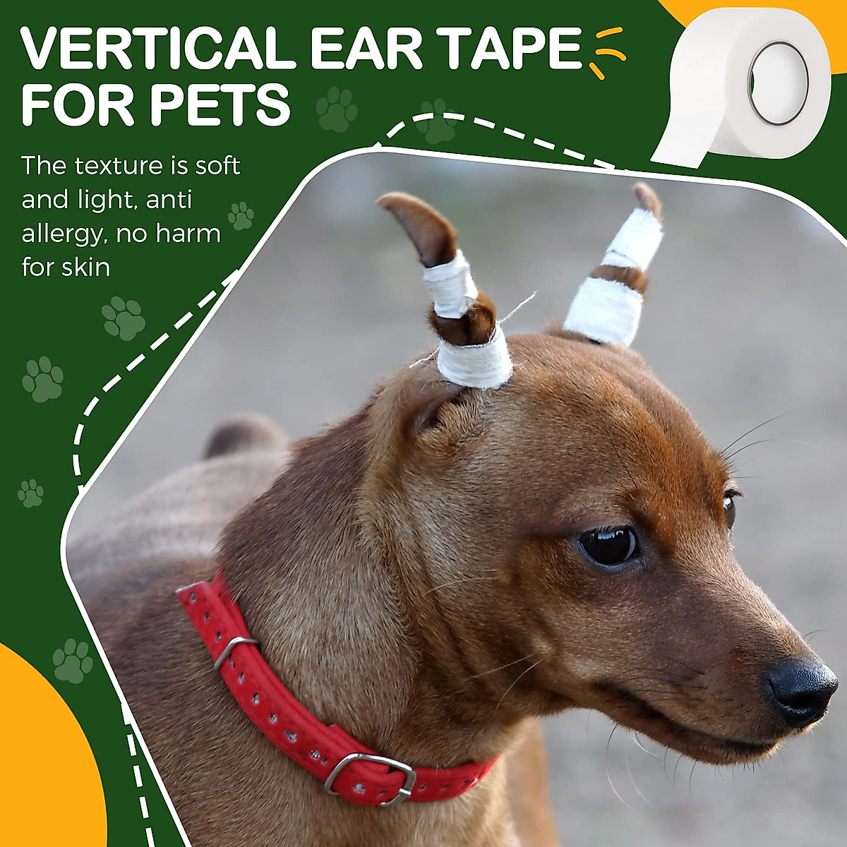 1 Inch x 30 Feet Ear Tape for Dogs and 4 Inch Bamboo Buds Non Woven Dog Ear Forms Cotton Dog Ear Swabs Self Adhesive Doberman Ear Support Bamboo Handle Ear Buds for Dogs Dog Ear Care Kit for Cat Dog
