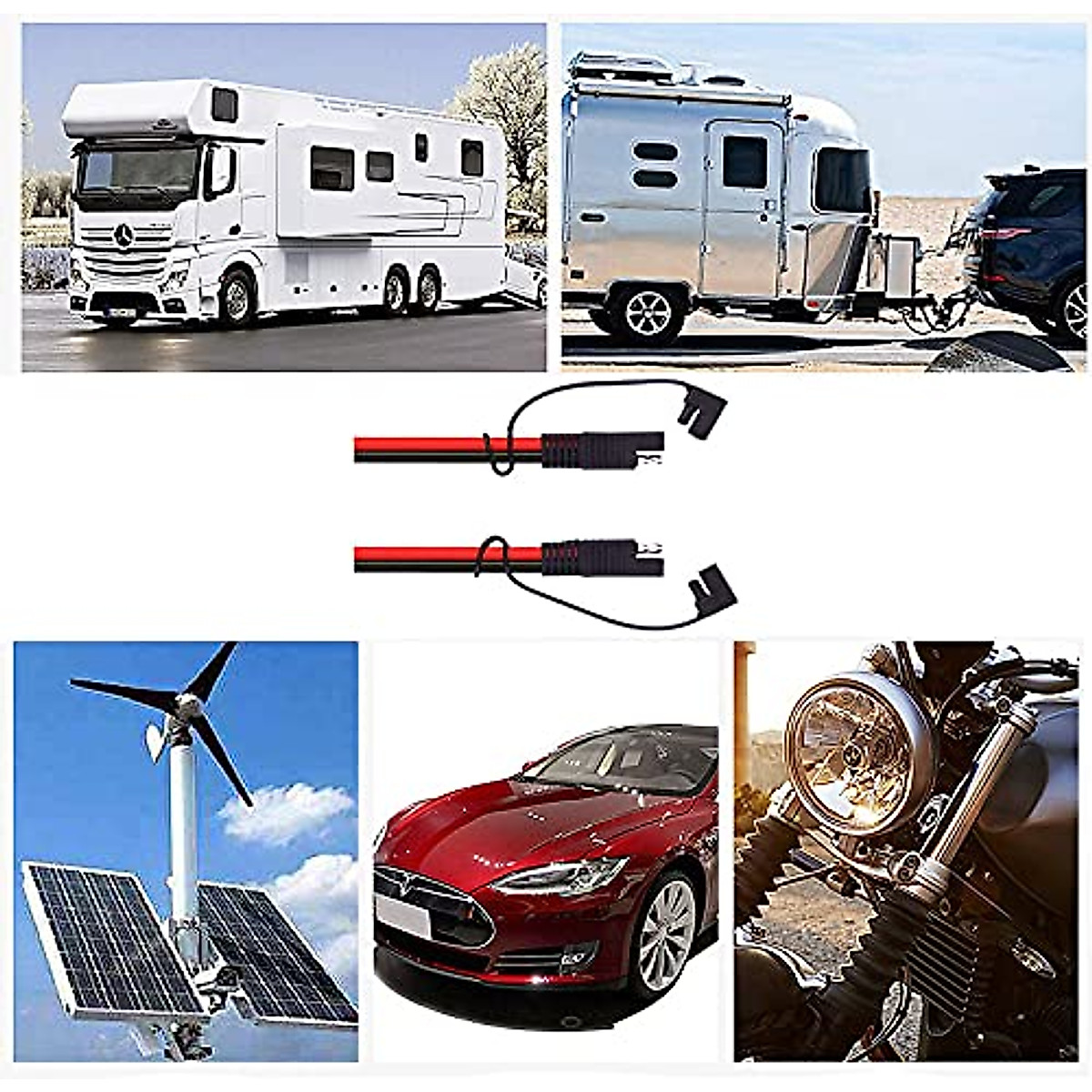 Halokny SAE Double Head with Dustproof and Waterproof Cover SAE Extension Cable, SAE Conversion Wirel 14AWG for SAE Plug of Automobile and Solar Panel (3Ft / 1M)