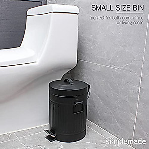 SIMPLEMADE Round Step Trash Can, Stainless Steel with Lid, Small Metal Wastebasket / Garbage Can For Bathroom, Office, Black, 5 Liter / 1.3 Gallon -