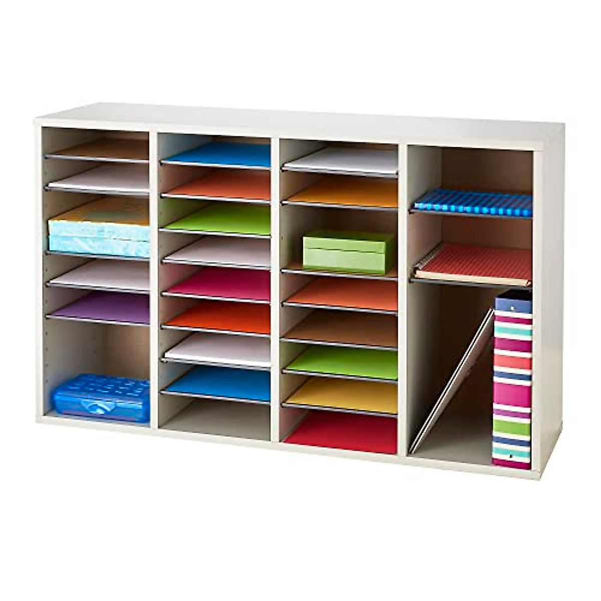 Safco Products 9424GR Wood Adjustable Literature Organizer, 36 Compartments, Durable Construction, Sturdy Strength, Removable Shelves, Stackable, Home Office, Craft Rooms, Classroom Mailbox
