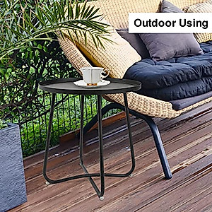 ECOMEX Patio Side Table, Outdoor Indoor End Table Metal Side Table Waterproof Round Metal End Table Weather Resistant Round End Table for Bedroom Living Room Patio Garden Balcony Yard Porch, Black
