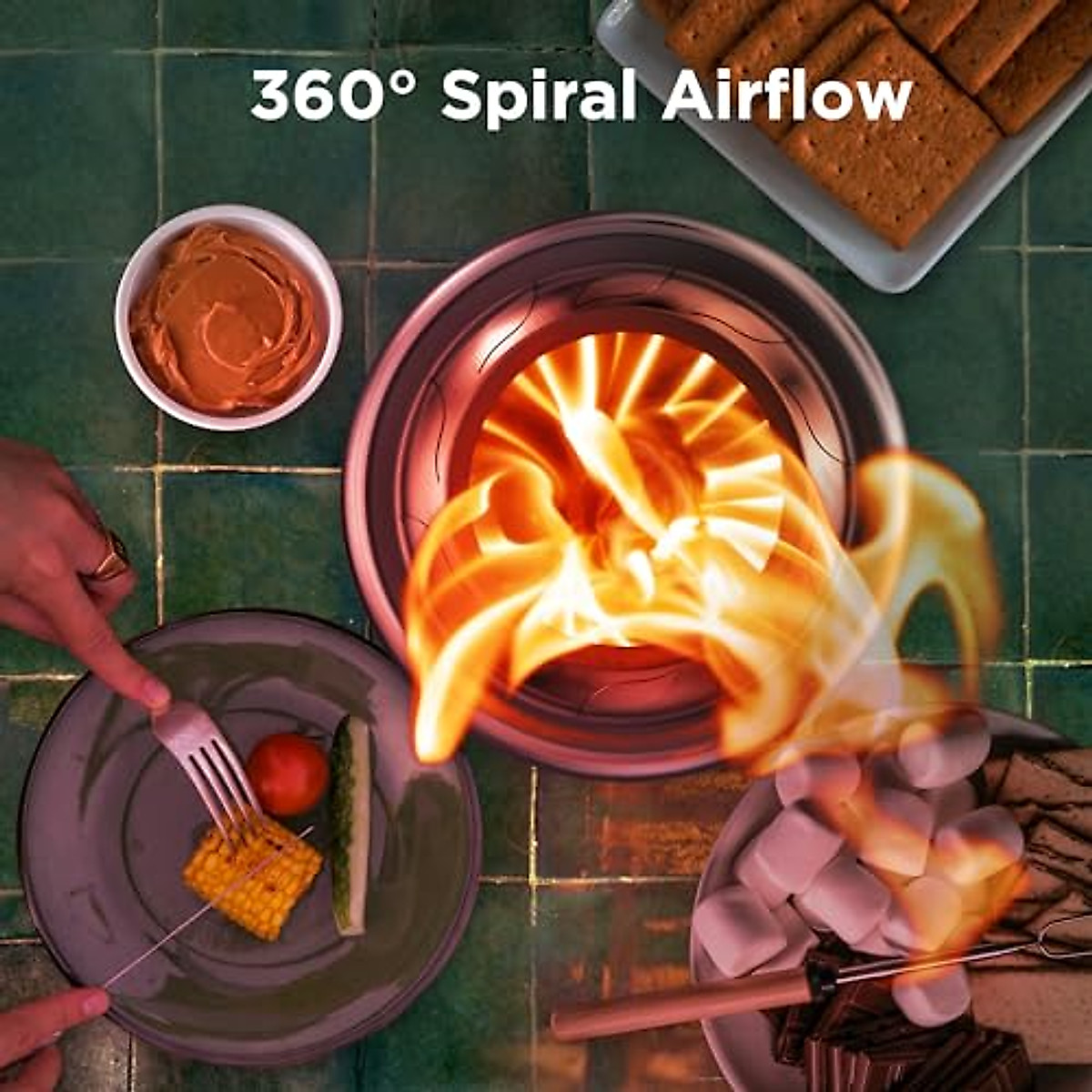 OGERY Tabletop Fire Pit with Stand 7.9 x 6.1 in, Low Smoke Stove Outdoor Table Top Firepit for Urban & Suburbs, Fueled by Pellets or Wood, Portable Mini Fire Pit with Travel Bag, Stainless Steel