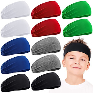 Zhanmai 12 Pieces Boys Headbands 16 Inch Kids Sweatbands for Sports Kids Toddler Headband Soft Athletic Wicking Elastic Hairband for Girls and Boys (Assorted Colors)
