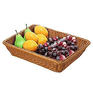 16" Poly-Wicker Bread Basket, Long Woven Tabletop Food Fruit Vegetables Serving Basket, Restaurant Serving, Honey Brown