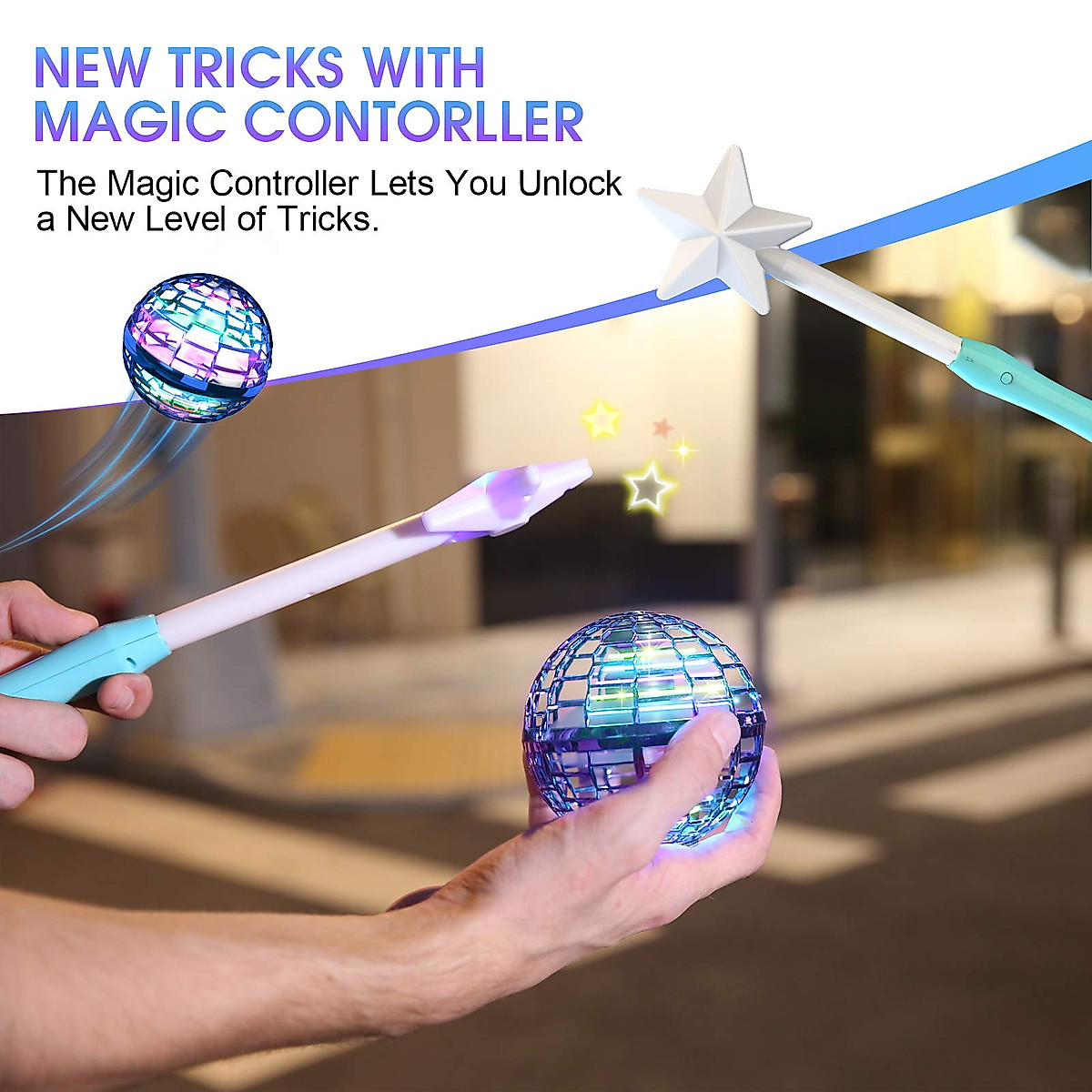 ATHLERIA Pro Hover Ball with Wand for Kids Boys Girls Gifts Ideas - Hand Controlled Mini Drones Helicopter with RGB Lights Interactive Toys Indoor Outdoor,Flying Ball Toys for Boys 678910+