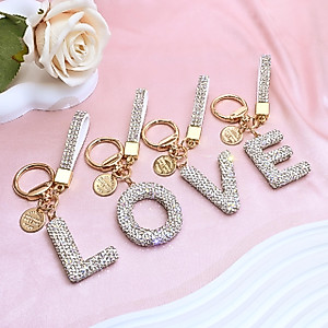 Pink Blue White Initial Letter Keychain Gift for Women Girls Bling Sparkly Cute Backpack Car Key Accessories Lanyard ﻿(A-white diamond)